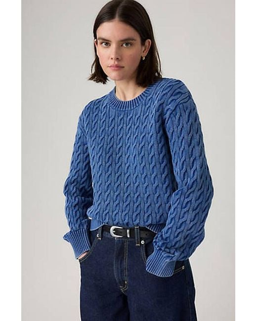 Levi's Boyfriend Cable Crewneck Pullover in Blue | Lyst UK