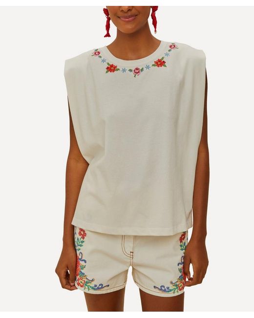 FARM Rio Off- Cross Stitch Flowers T-Shirt in Natural | Lyst UK