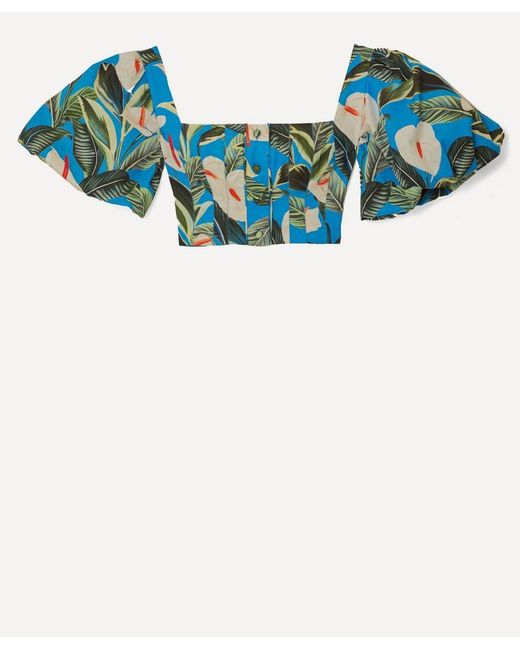 FARM Rio Anthurium Garden Cotton Crop Top in Blue | Lyst