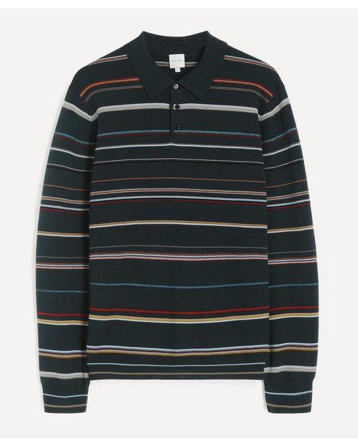 Paul Smith Signature Stripe Merino Wool Polo Shirt in Black for Men | Lyst