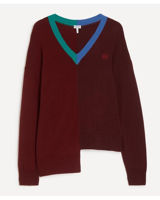 Loewe Asymmetric Wool V-Neck Jumper in Red | Lyst UK