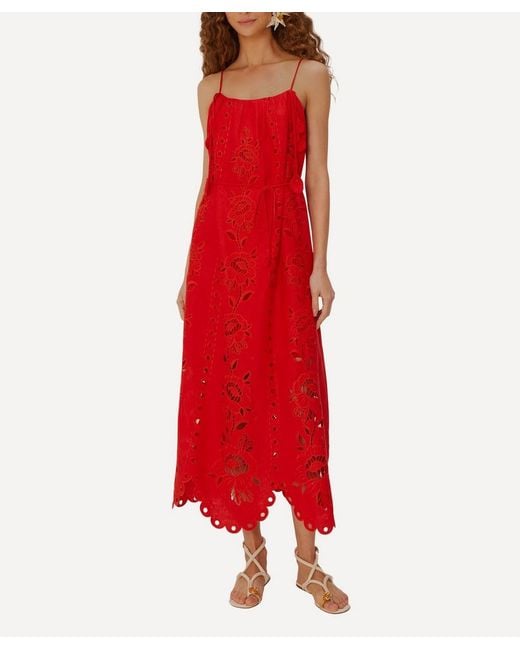 FARM Rio Flowers Richelieu Linen Sleeveless Maxi Dress in Red | Lyst UK