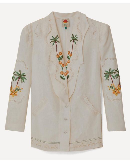 FARM Rio Off- Coconut Tree Richelieu Linen Blazer in Gray | Lyst