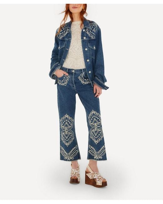 FARM Rio Denim Cornely Embroidered Cropped Jeans in Blue | Lyst UK