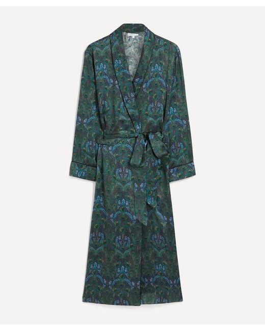 Liberty Peacock Manor Silk Satin Long Robe in Green | Lyst
