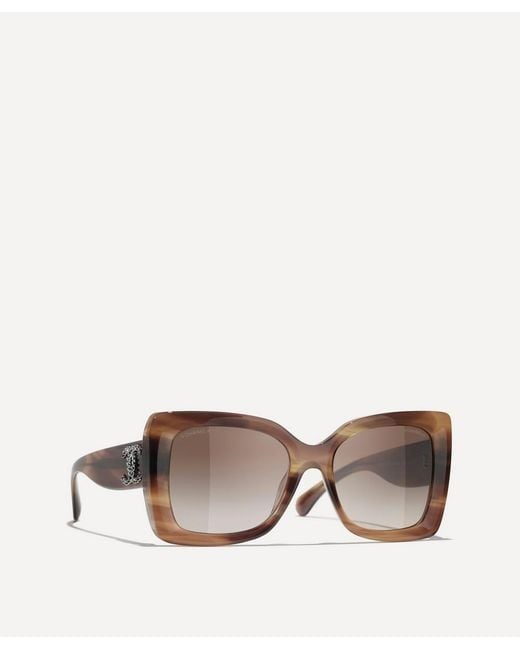 CHANEL Square Tortoise Acetate Sunglasses | Lyst UK