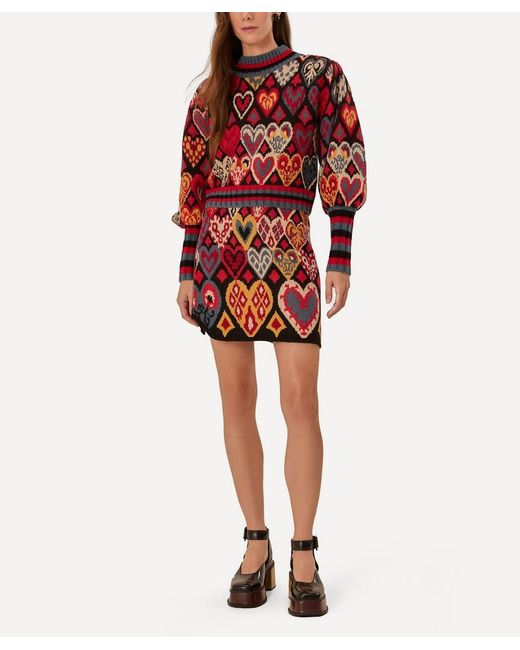 FARM Rio Hearts Ikat Knit Jumper in Red | Lyst