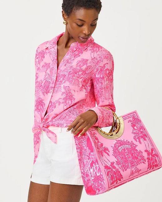 Lilly Pulitzer Oasis Canvas Tote in Pink | Lyst