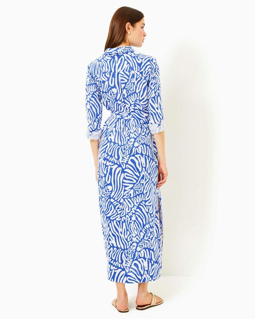 Lilly Pulitzer Millicent Linen Maxi Shirtdress in Blue | Lyst