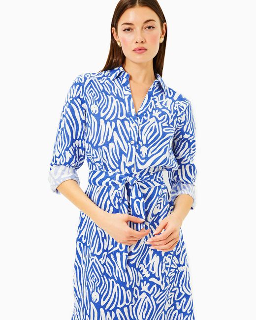 Lilly Pulitzer Millicent Linen Maxi Shirtdress in Blue | Lyst