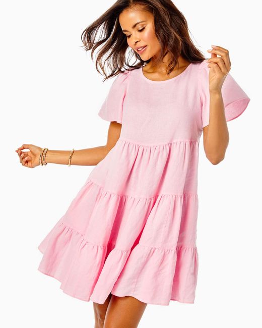 Lilly Pulitzer Jocelyn Short Sleeve Linen Dress In Pink Lyst