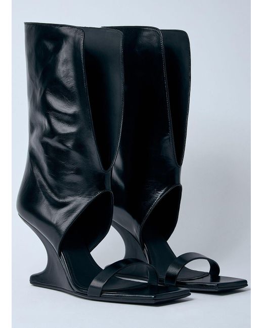 Rick Owens Leather Winged Wedge Sandals in Black | Lyst