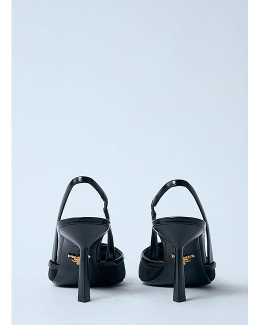 Prada Logo Plaque Pointed Heels in Blue | Lyst