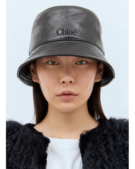 Chloé Logo Embroidery Bucket Hat in Gray | Lyst