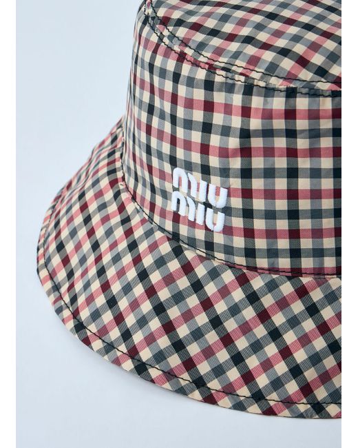 Miu Miu Vichy Bucket Hat in Blue | Lyst