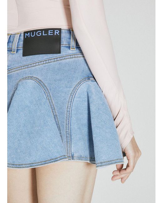 Mugler Mini Denim Skirt in Blue | Lyst