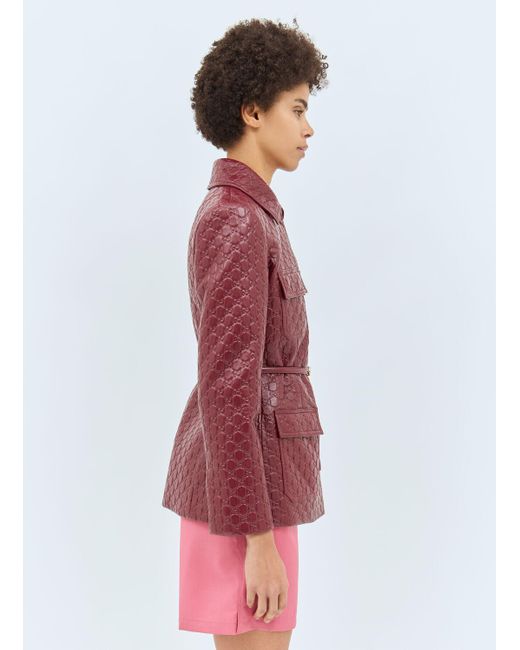 Gucci Interlocking G Leather Jacket in Red | Lyst