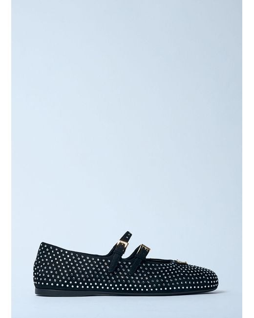 Prada Crystal-Embellished Suede Ballerina Flats in White | Lyst UK