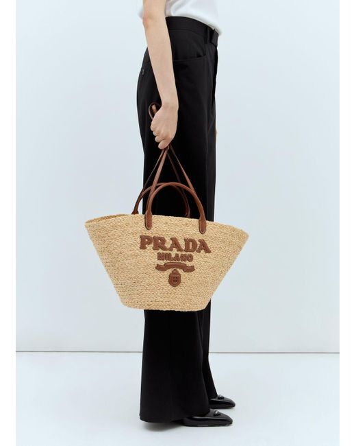 Prada Large Raffia Shopping Bag in Natural | Lyst