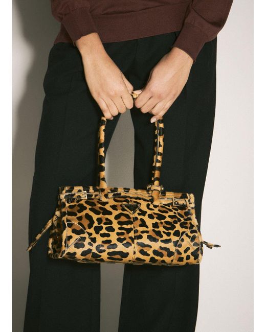 Prada Leopard Print Medium Leather Handbag in Natural | Lyst