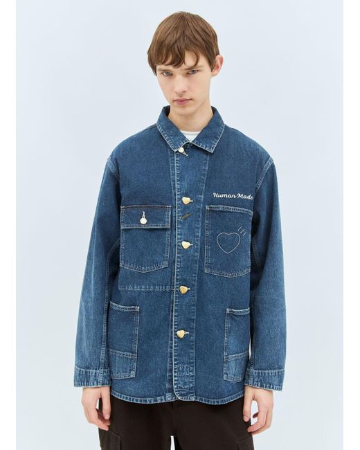 Human Made Logo Embroidery Denim Jacket in Blue for Men | Lyst