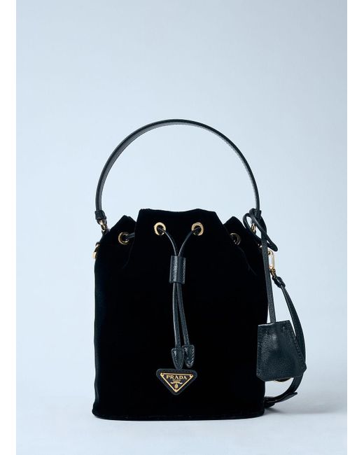 Prada Velvet Mini Bucket Bag in Blue | Lyst