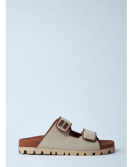 Miu Miu Logo Motif Slides in White | Lyst Canada