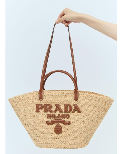Prada Large Raffia Shopping Bag in Natural | Lyst