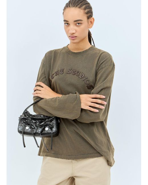 Acne Studios Crinkle Patent Multi-Pocket Shoulder Bag in Green | Lyst