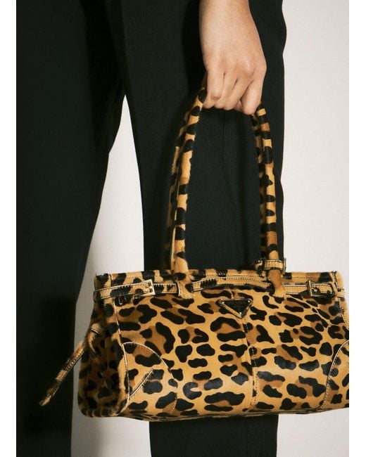 Prada Leopard Print Medium Leather Handbag in Natural | Lyst
