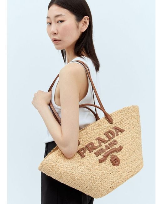 Prada Large Raffia Shopping Bag in Natural | Lyst