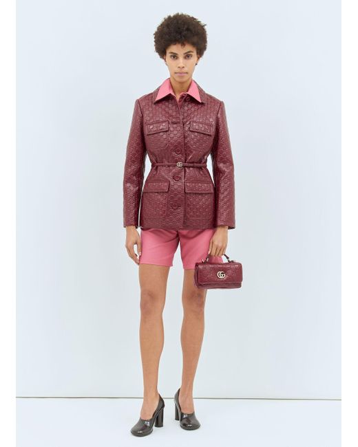 Gucci Interlocking G Leather Jacket in Red | Lyst