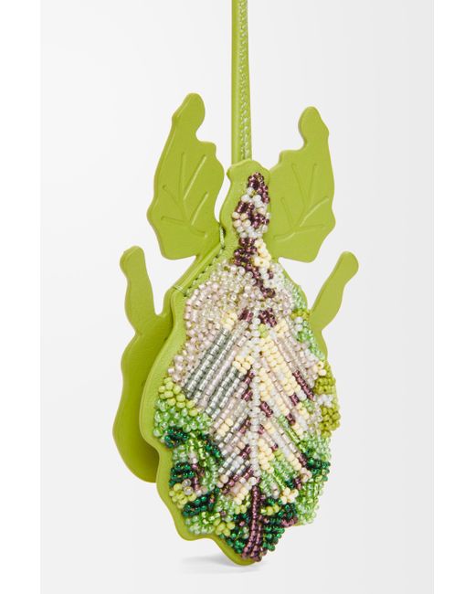 Loewe Leaf Insect Keyfob Charm In Beaded Leather in White | Lyst UK