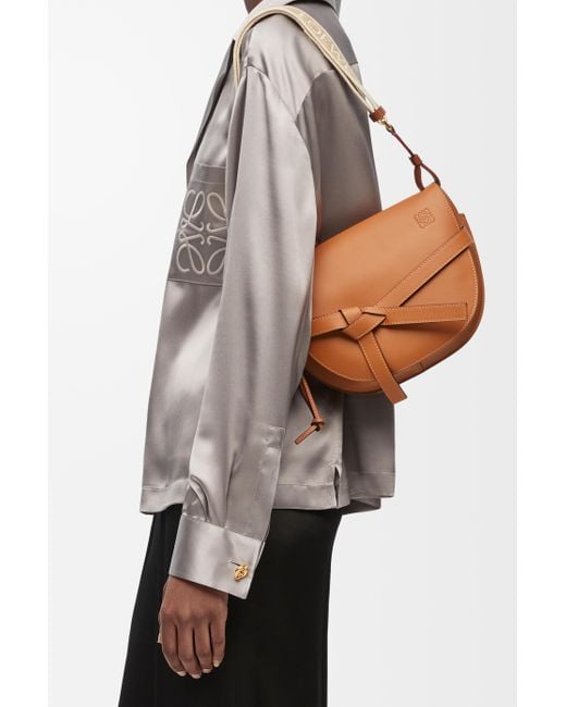 Loewe Luxury Small Gate Dual Bag In Soft Calfskin And Jacquard in Gray ...