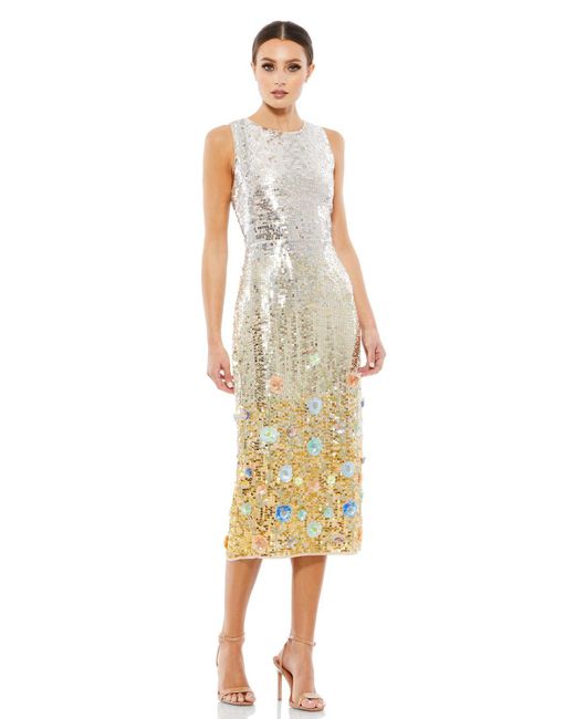 Mac Duggal High Neck Midi Dress In Metallic Lyst