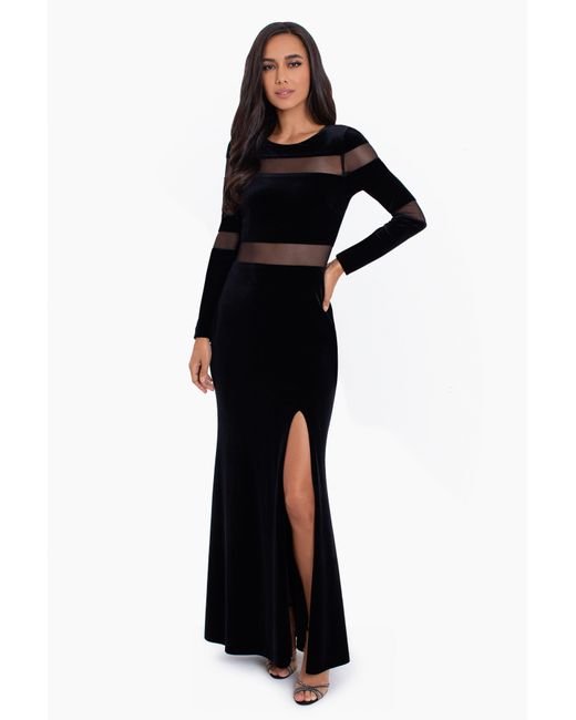 Betsy And Adam Long Sleeve Velvet Illusion Cutout Dress In Black Lyst