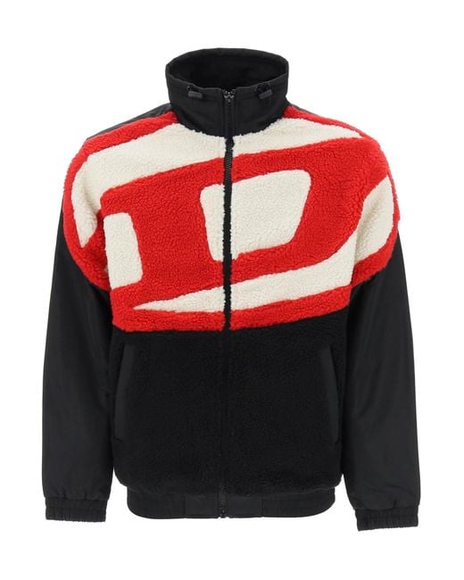 DIESEL Teddy Fleece Track Jacket in Red for Men | Lyst