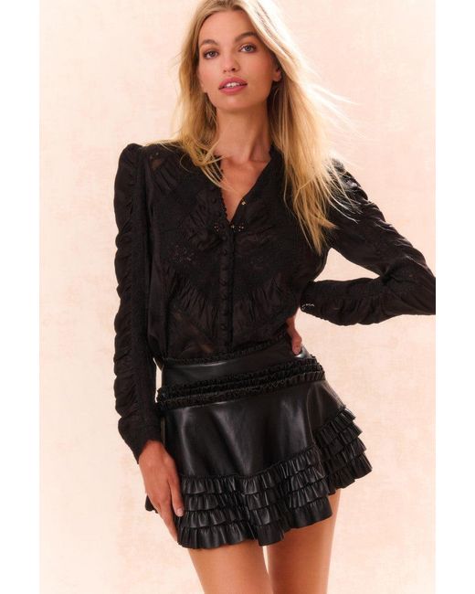 LoveShackFancy Audria Vegan Leather Skirt For in Black | Lyst