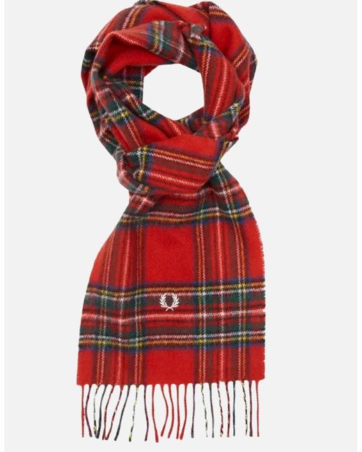Fred Perry Royal Stewart Tartan Scarf in Red for Men | Lyst UK