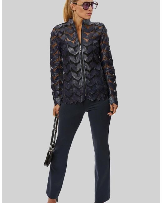 James Lakeland Leather Leaf Sheer Jacket in Blue | Lyst UK