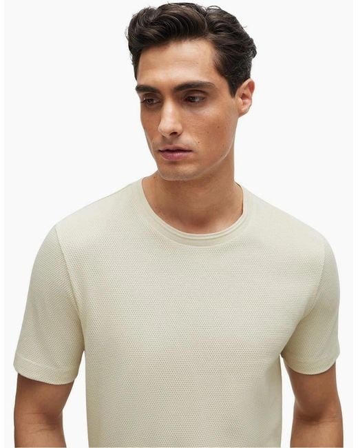 BOSS Tiburt Bubble Structure Cotton Short Sleeve T-Shirt in Natural for ...