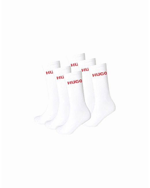 BOSS 6-Pack Logo Ribbed Sports Socks in White for Men | Lyst UK