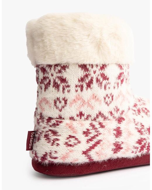 Totes Toasties Fair Isle Knit Boot Slippers Fair Isle in Pink | Lyst UK