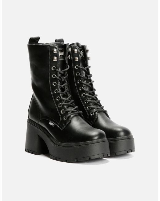 Buffalo Mila Lace Up Mid Boots in Black | Lyst UK