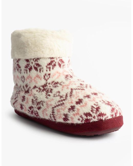 Totes Toasties Fair Isle Knit Boot Slippers Fair Isle in Pink | Lyst UK