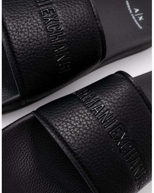 ARMANI EXCHANGE Tumbled Pu Sliders in Black for Men | Lyst UK