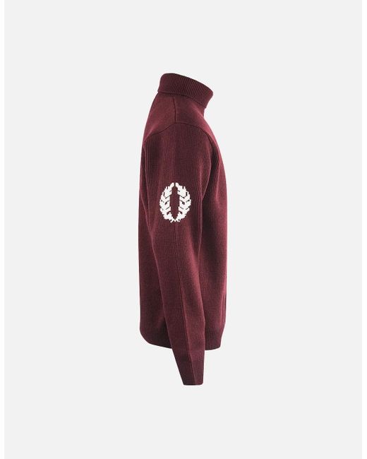 Fred Perry Laurel Wreath Roll Neck Oxblood Burgundy Jumper in Red for ...