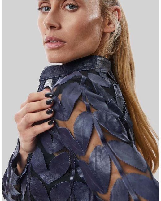 James Lakeland Leather Leaf Sheer Jacket in Blue | Lyst UK