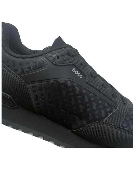 BOSS Parkour Runn Monogram Trainers in Black for Men | Lyst UK