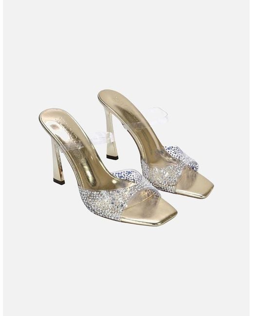 XY London Ladies Lois Rhinestone Perspex High Heel Sandals in Metallic ...